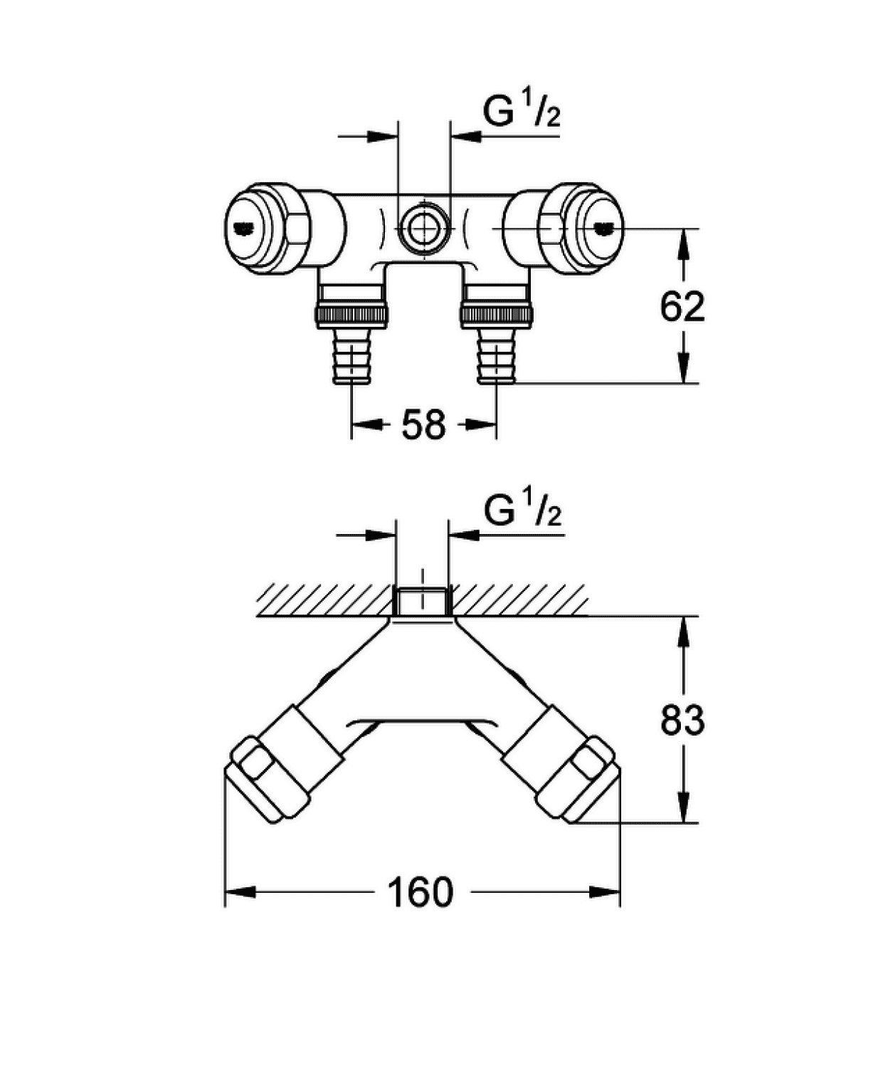 GROHE WAS-Doppelventil 41020 Einfach Design-Griff DN15 Rückflussverh. chrom